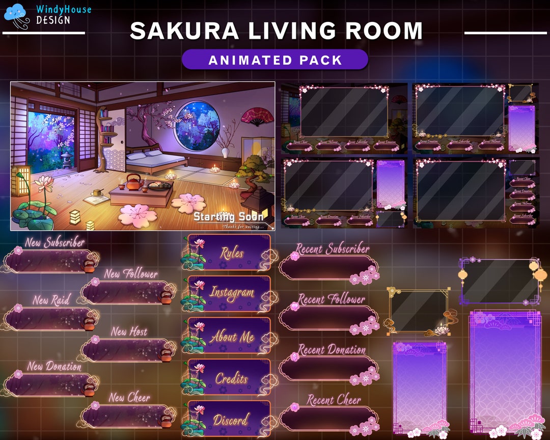Animated Stream Package Sakura Living Room, Cherry Blossom Twitch ...