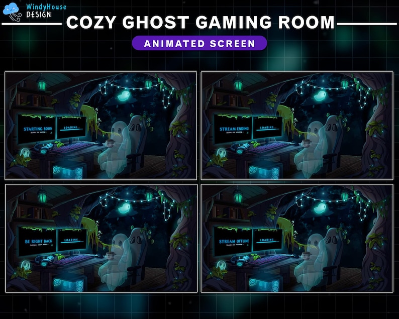 Animated Cozy Ghost Forest Gaming Room Twitch Stream Screens, Halloween ...