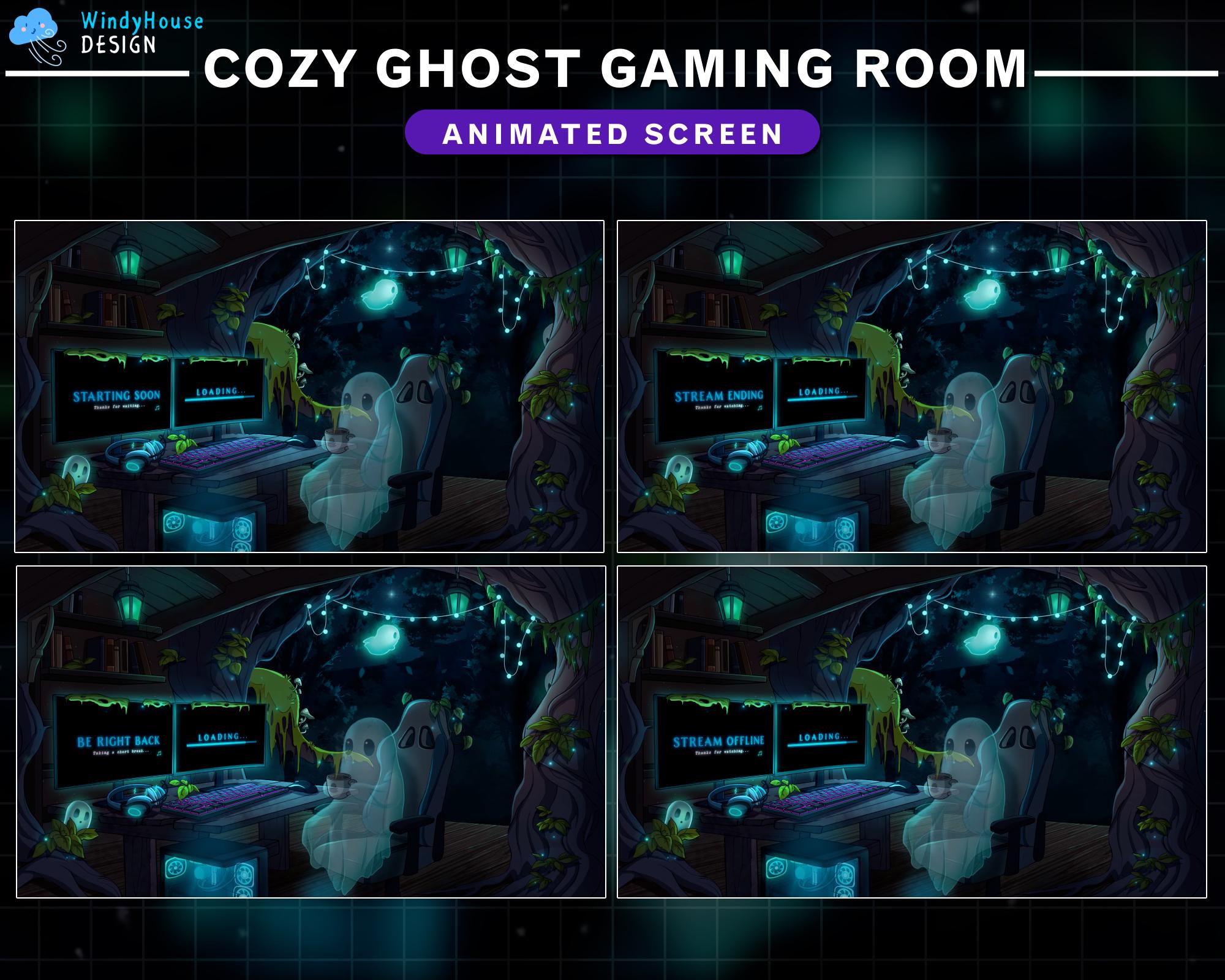 Animated Cozy Ghost Forest Gaming Room Twitch Stream Screens, Halloween ...