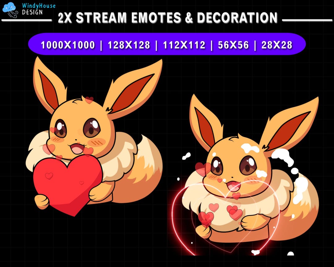 2x Animated Twitch Emote Eevee Heart, Eevee Love Twitch Emotes, Cute ...