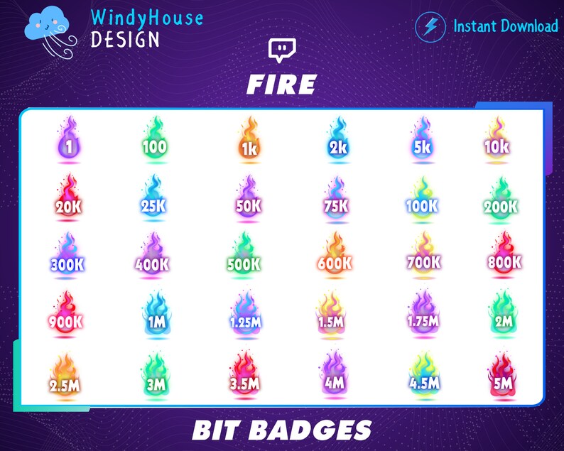 30x Fire Bit Badges/ Twitch Tier Badges / Rainbow Fire / - Etsy