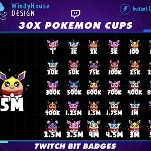 30x Pokemon Cups Bit Badges / Complete Twitch Bit Badges Set/ - Etsy