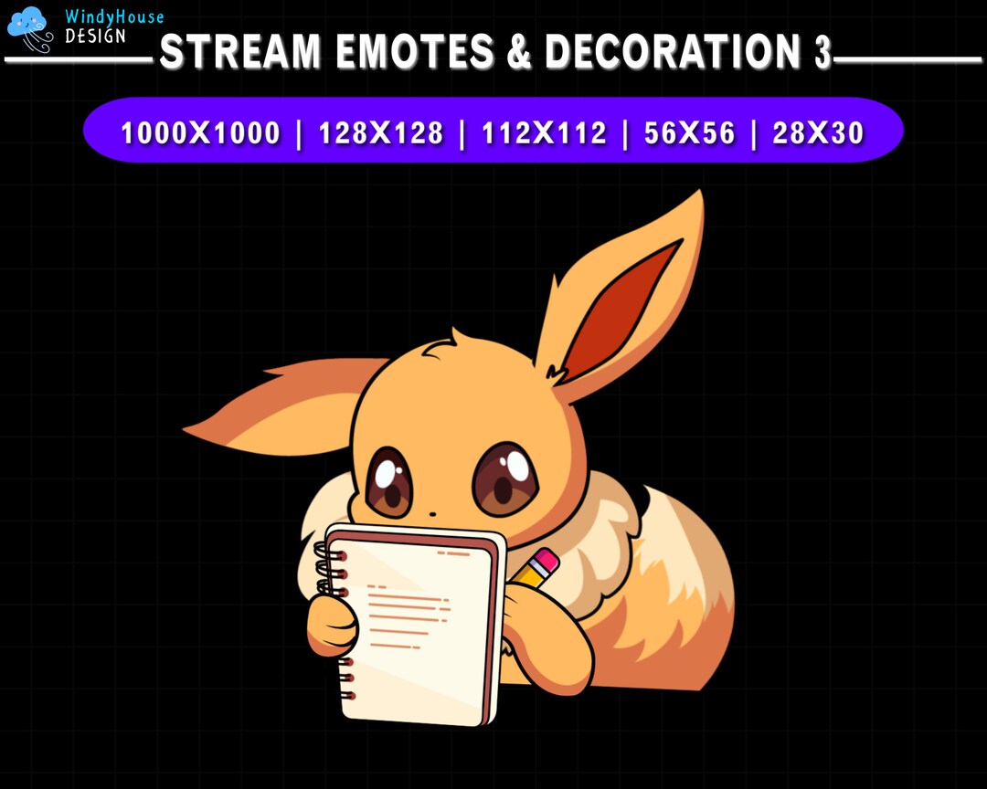 Animated Eevee Note Twitch Emote, Cute Kawaii Pokemon Stream Decoration, Discord Emote, Animated ...