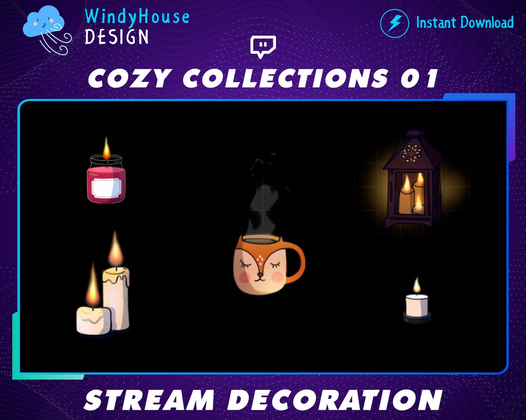 Animated Cozy Stream Decorations Collections for Cozy Twitch Overlay ...