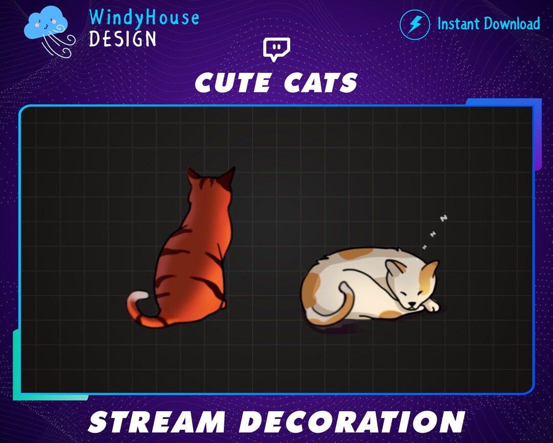 Animated Cute Cat Stream Decoration, Kitty Cat Twitch, Tabby Cat Stream ...