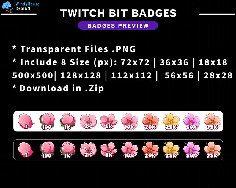 30x Rainbow Sakura Twitch Bit Badges / Cherry Blossom Twitch Sub Badges ...