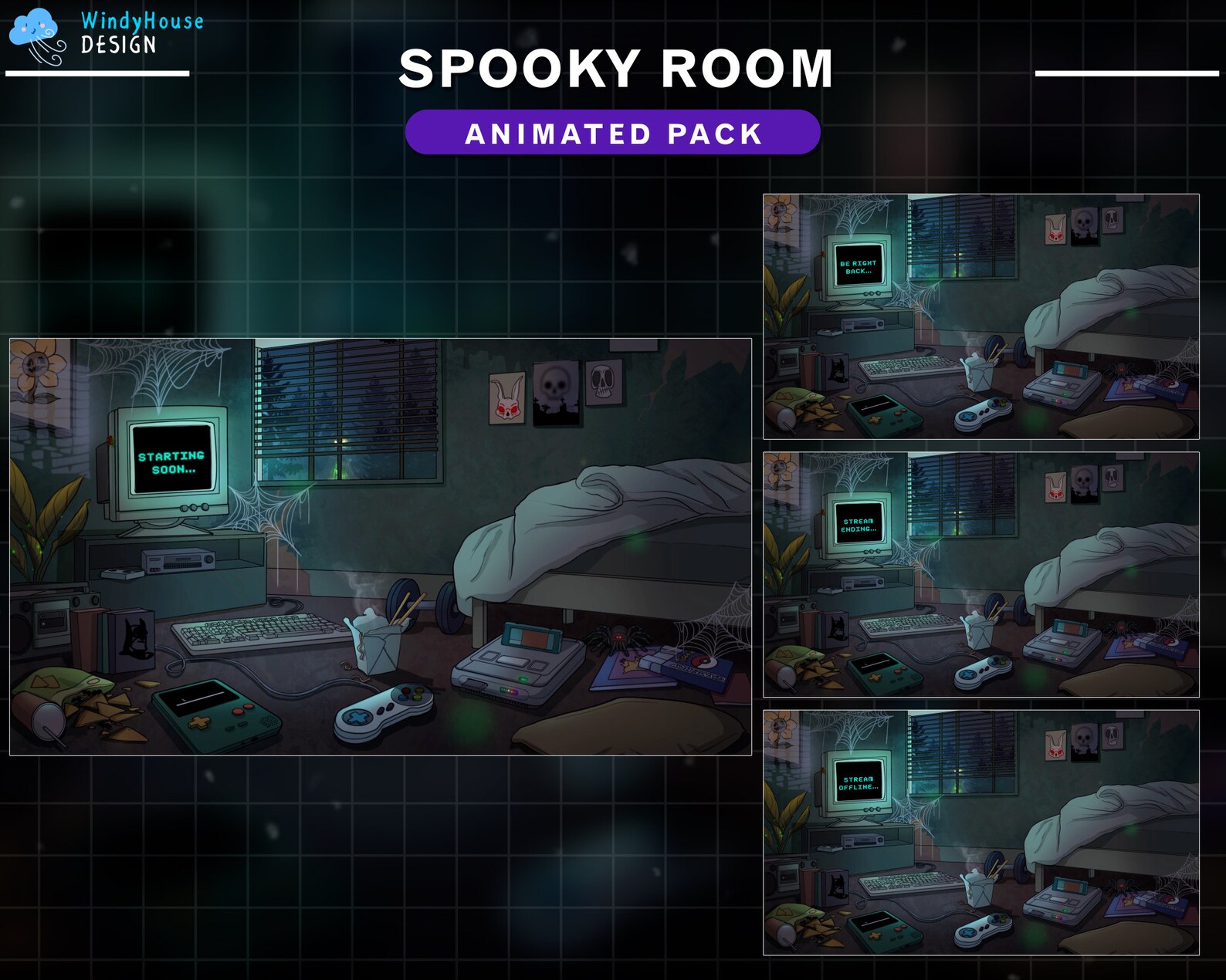 Animated Twitch Overlays Spooky Room, Halloween Room Stream Overlays ...