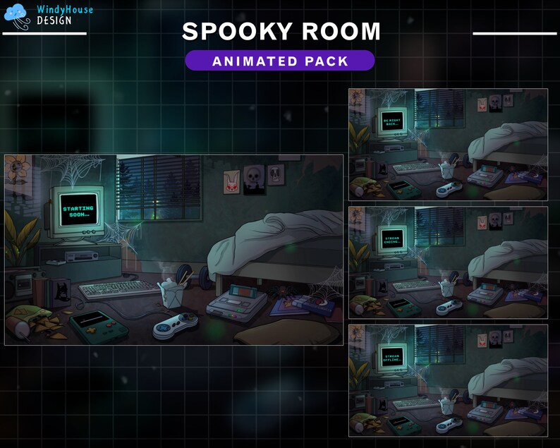 Animated Twitch Overlays Spooky Room, Halloween Room Stream Overlays ...