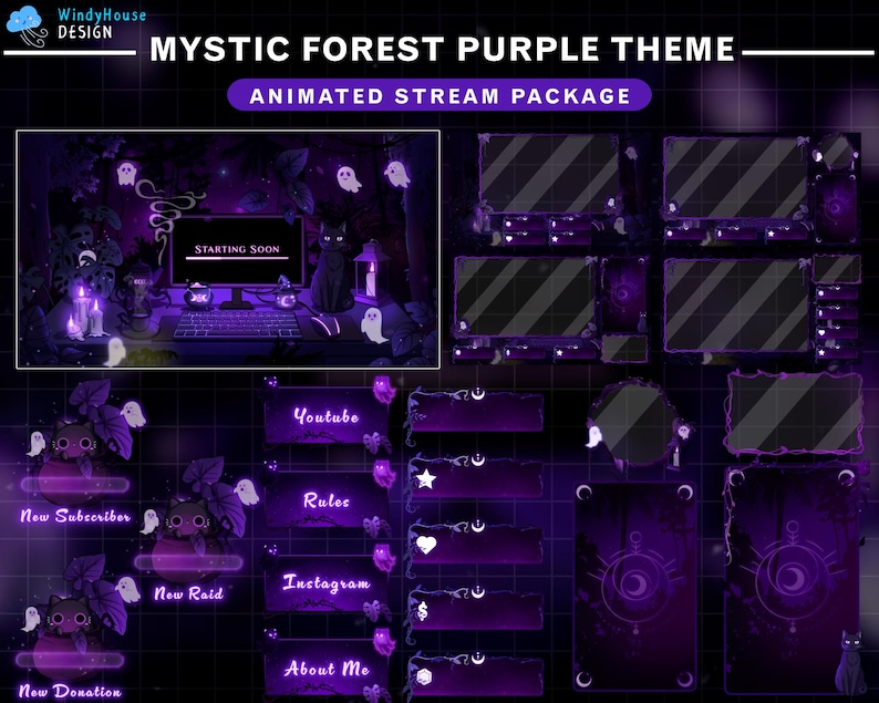 Animated Mystic Forest Purple Theme Stream Package, Witch Desk Twitch ...