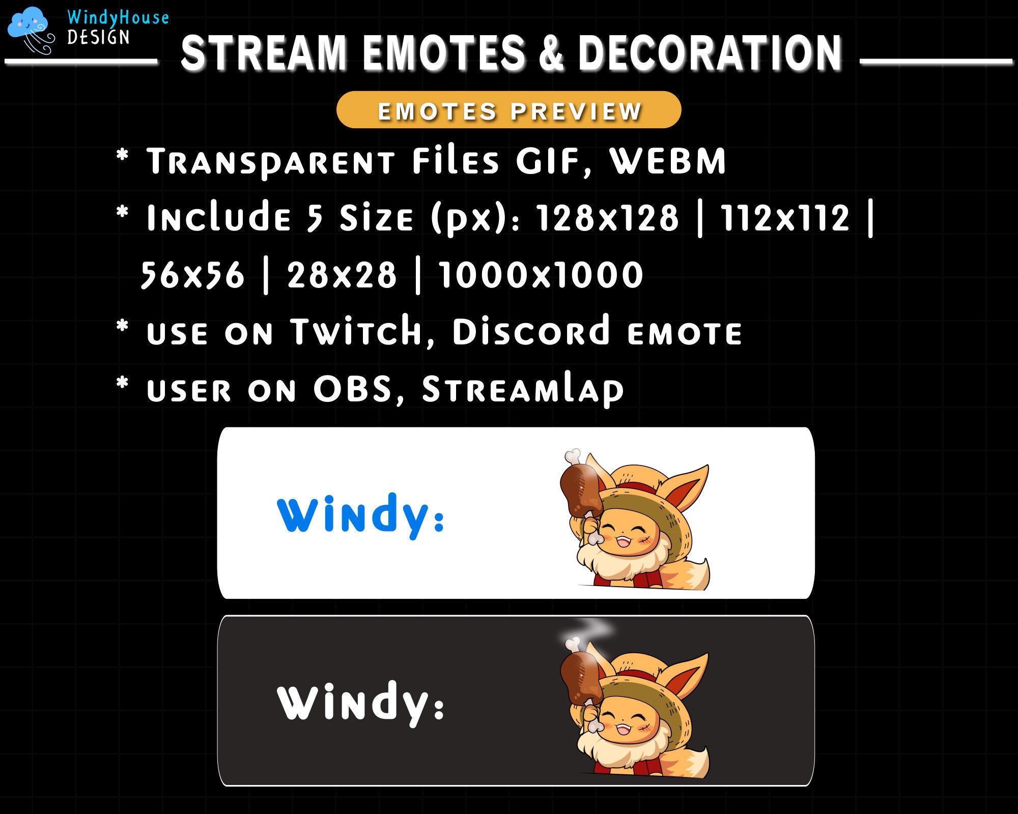 Animated Twitch Emote Straw Hat Eevee, Cute Eevee Stream Decoration ...