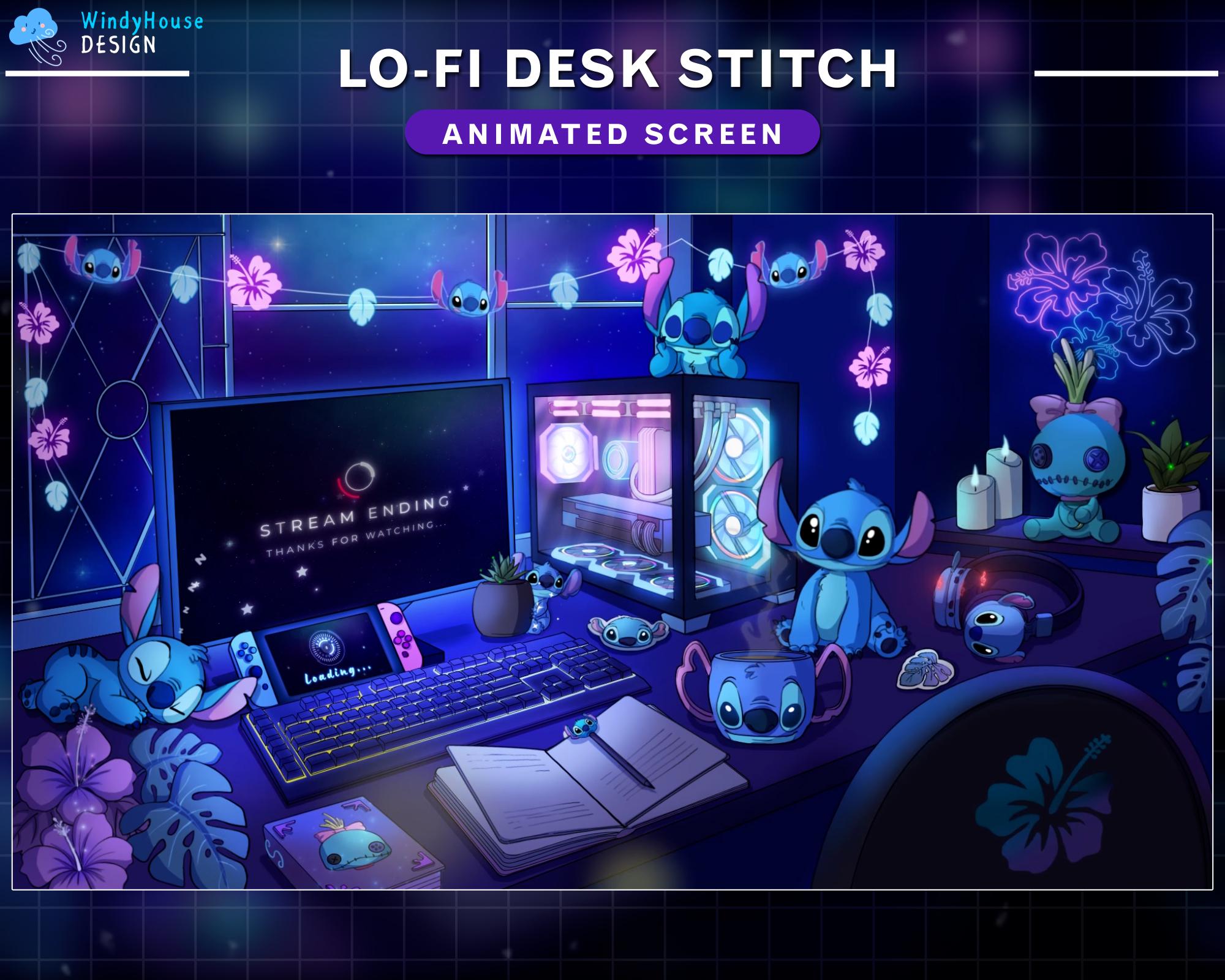 Animated Stream Screen Lo-fi Stitch Desk, Game Room Twitch Overlay With ...