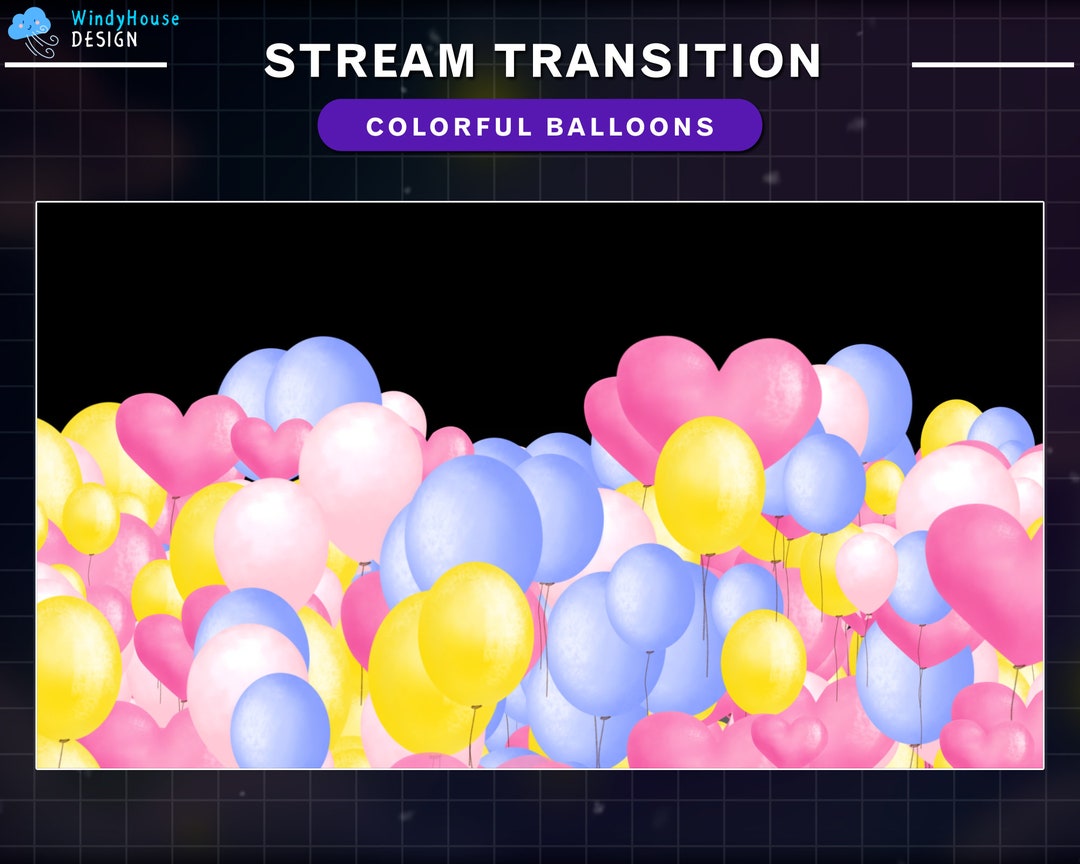 Animated Stream Transition Colorful Heart Balloons, Twitch OBS Scenes ...
