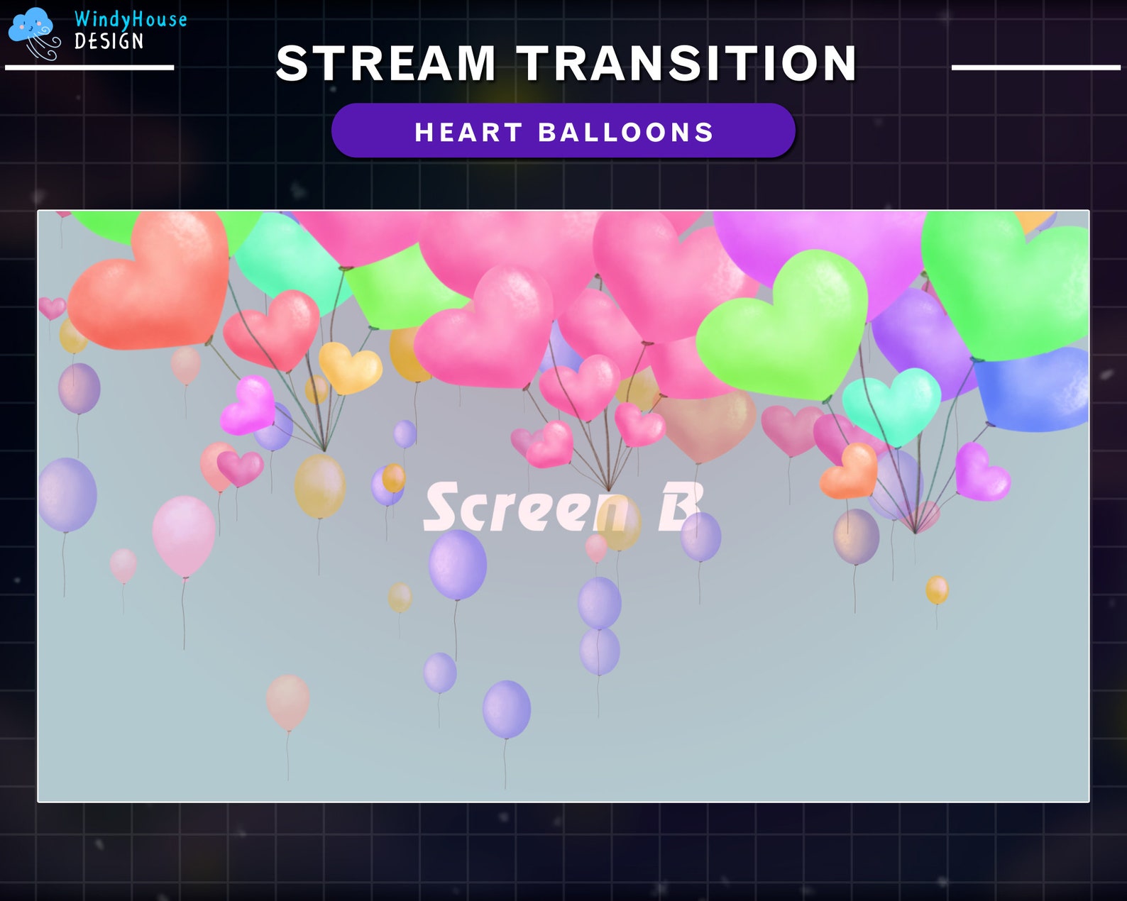 Animated Stream Transition Heart Balloons 2, Twitch OBS Scenes Stinger ...