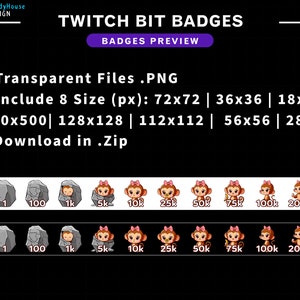 Cute Monkey Queen Twitch Bit Badges/ Monkey Twitch Bit Badges Set ...