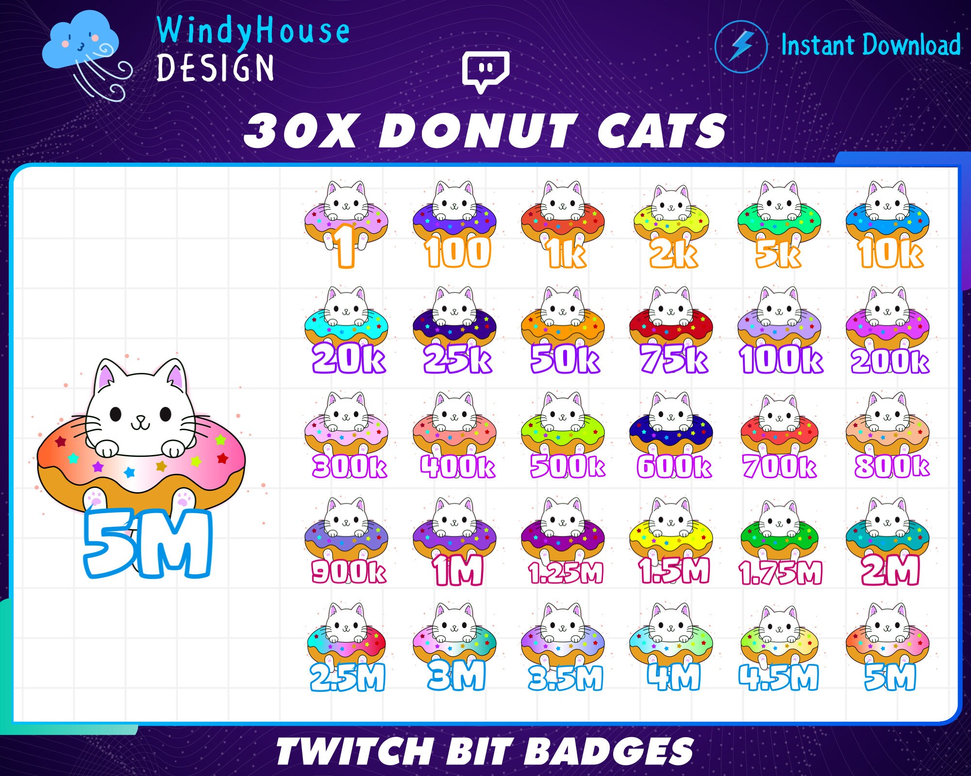 30x Donut Cats Twitch Bit Badges, Cute Cats Sub Badges for Streamers ...