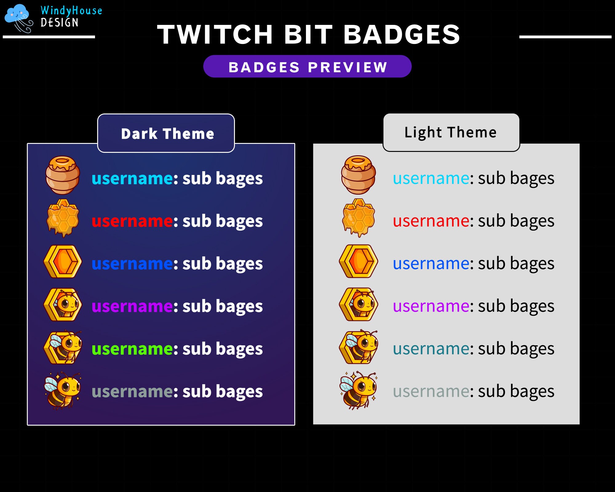 Full Set Twitch Sub Bit Badges Honey Bees, Bee Twitch Badges, Complete ...