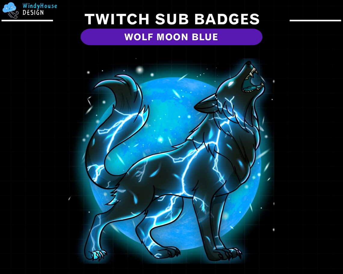Wolf Moon Blue Twitch Sub Badges/ Wolf Twitch Sub Badges Set/ Moon ...