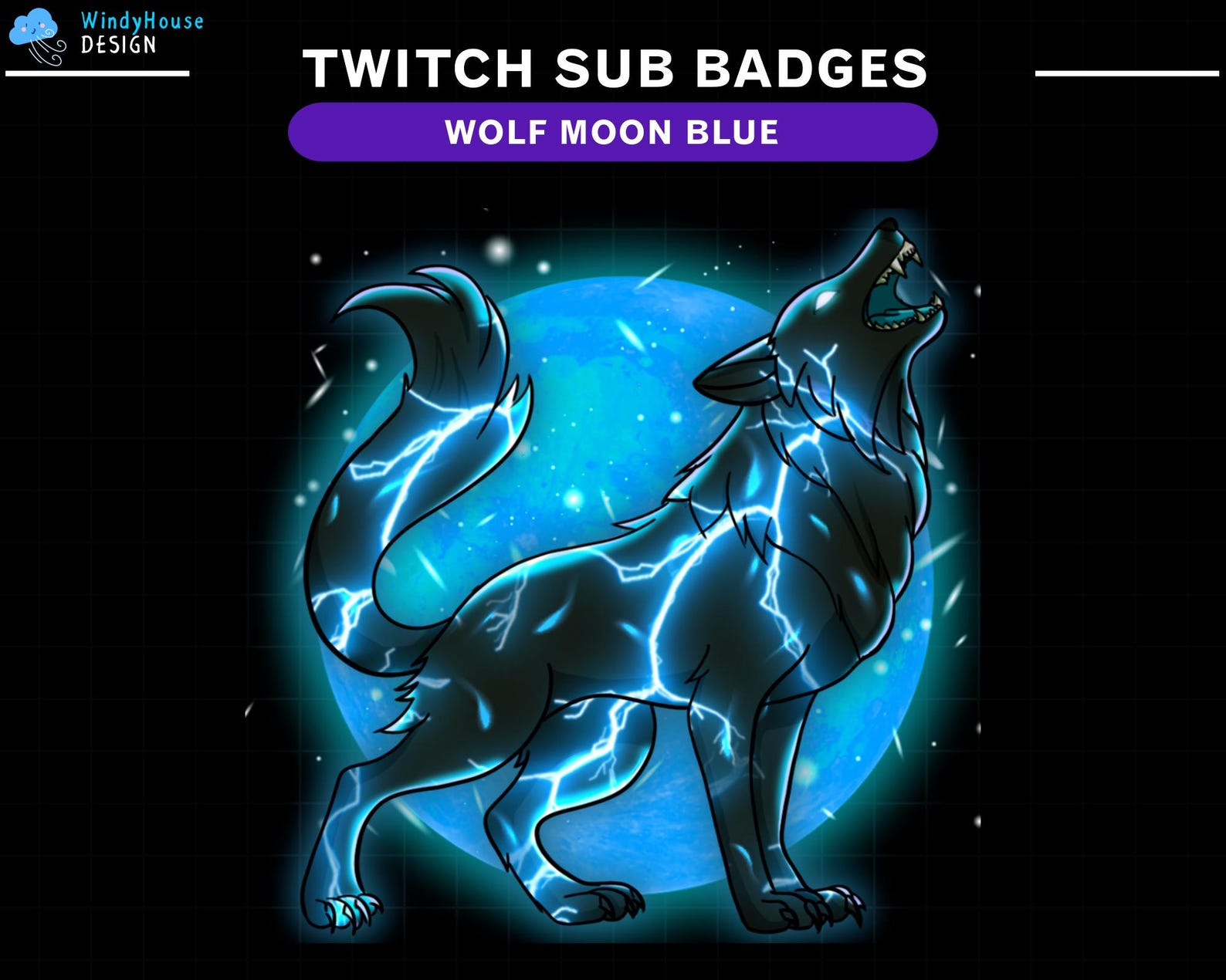 Wolf Moon Blue Twitch Sub Badges/ Wolf Twitch Sub Badges Set/ Moon ...