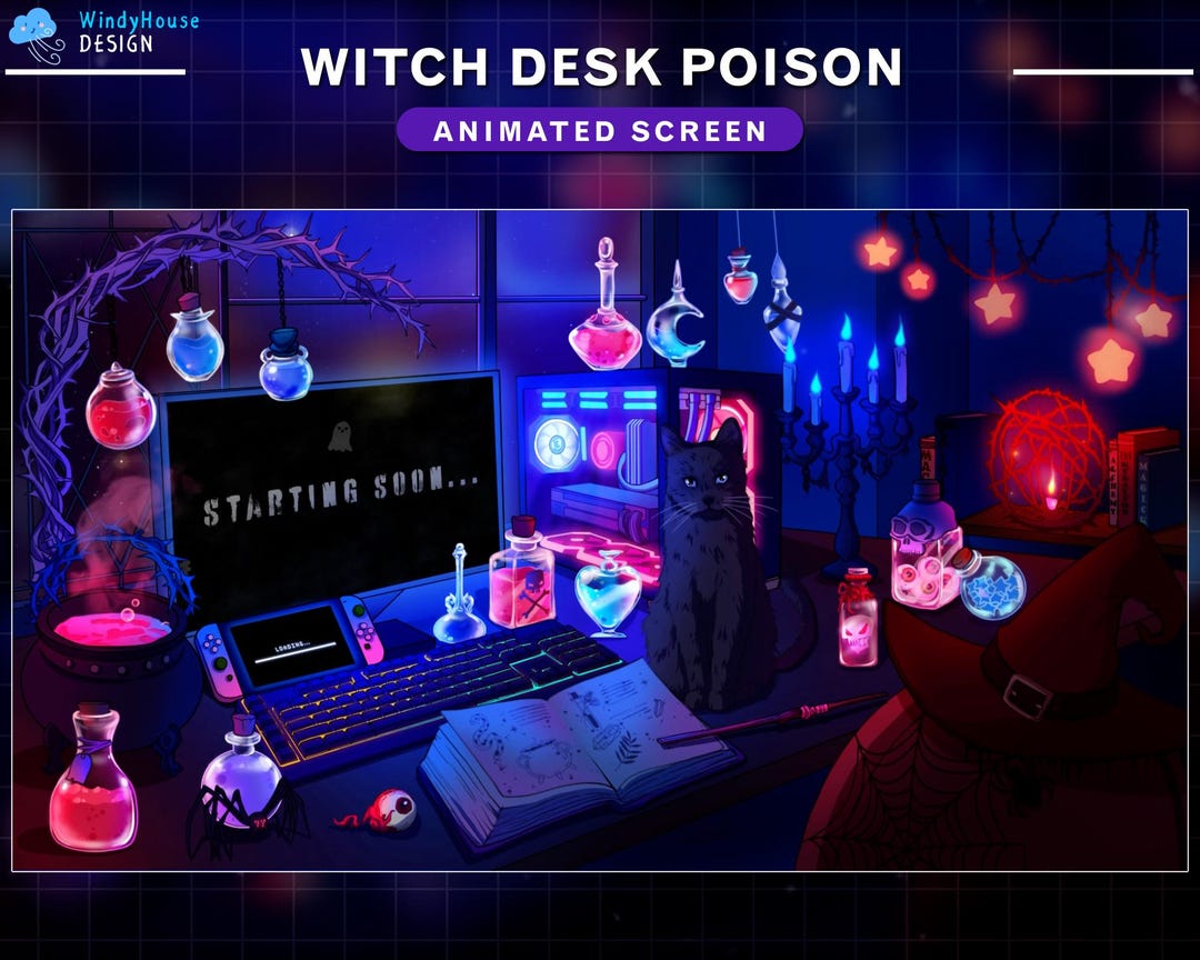 Animated Twitch Screens Witch Desk Poison, Halloween Lofi Desk ...