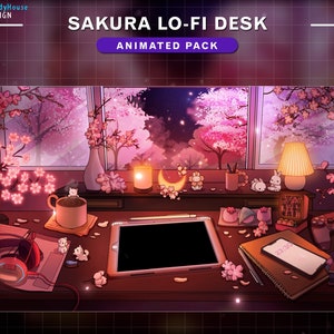 Animated Cherry Blossom Lo-fi Desk Twitch Pack, Aesthetic Kawaii Sakura ...