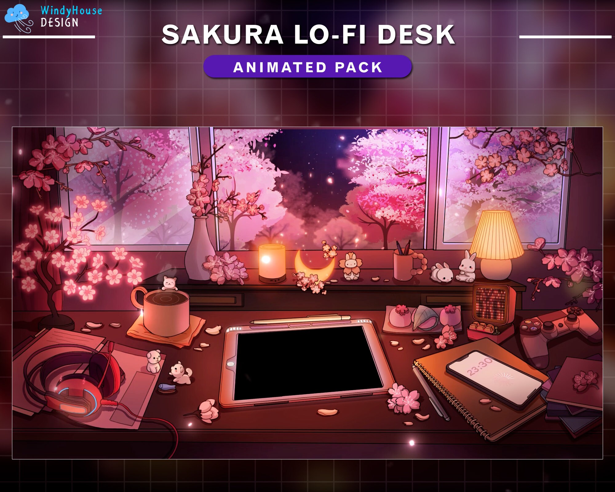 Animated Cherry Blossom Lo-fi Desk Twitch Pack, Aesthetic Kawaii Sakura ...