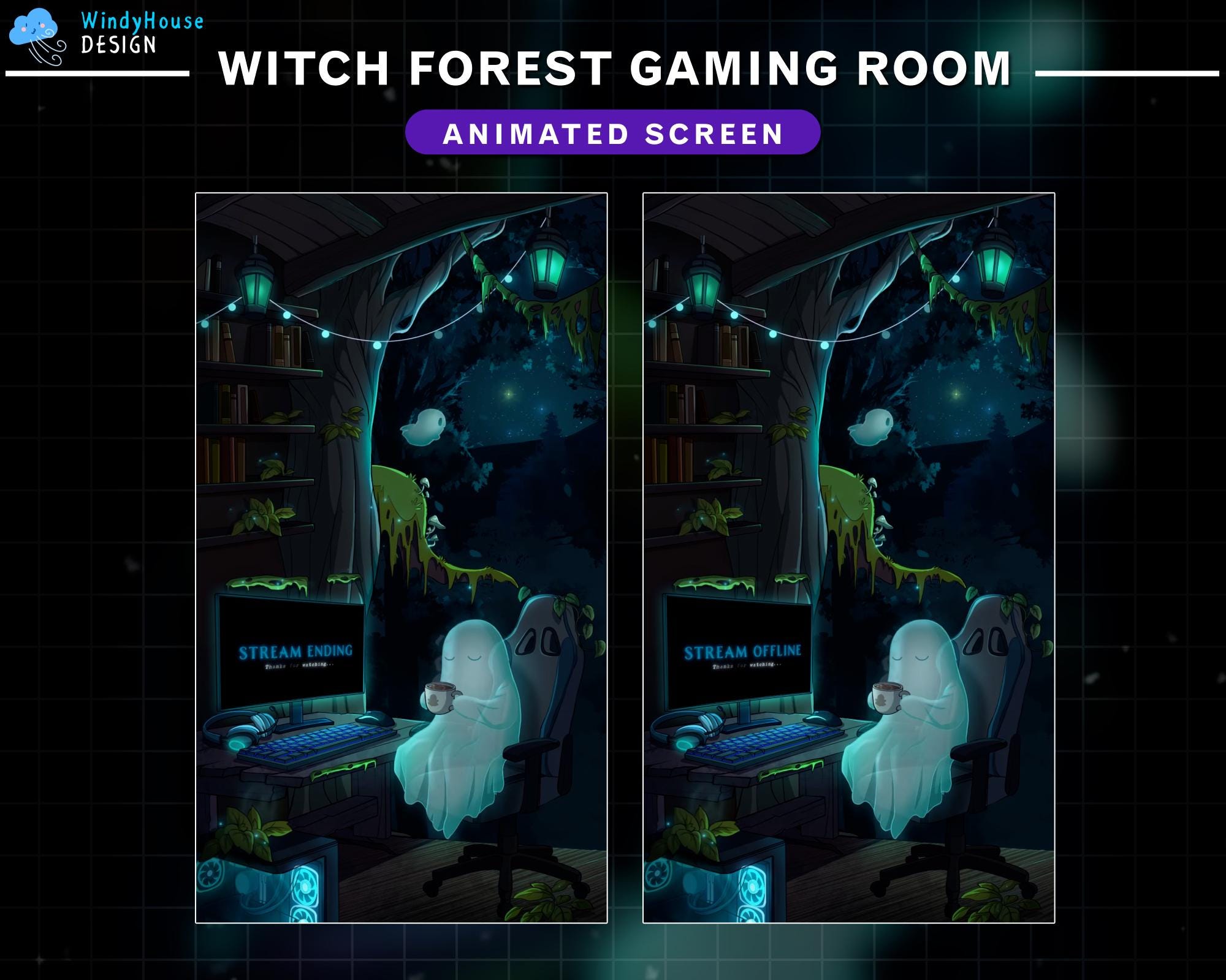 Animated Witch Forest Tiktok Screens, Ghost Gaming Room Stream Overlay ...