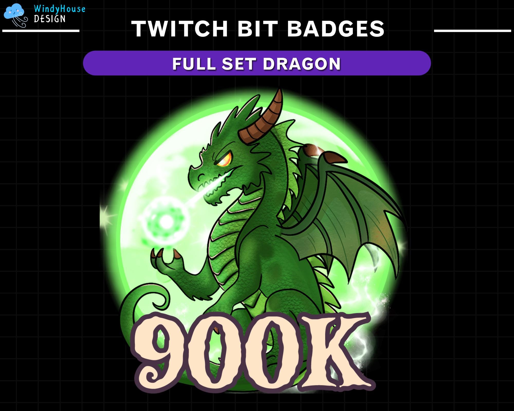 Full Set Magical Moon Dragon Twitch Bit Badges, Dragon Evolution Purple ...