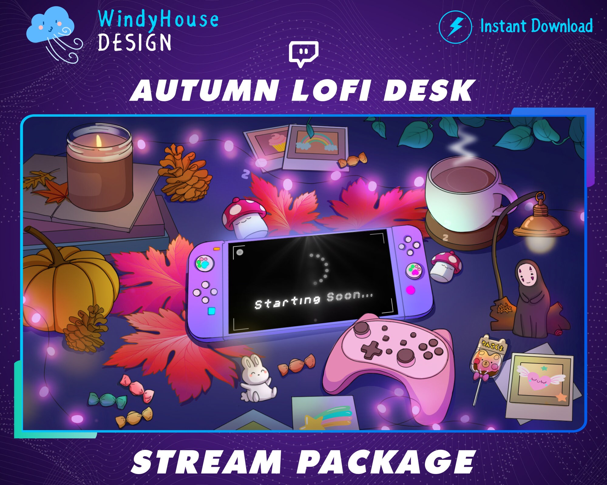 Animated Autumn Cozy Twitch Stream Package Dark Theme, Retro Lofi ...