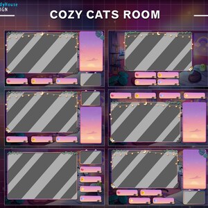 Animated Stream Package Cozy Cats Room , Cozy Bedroom Twitch Overlay ...