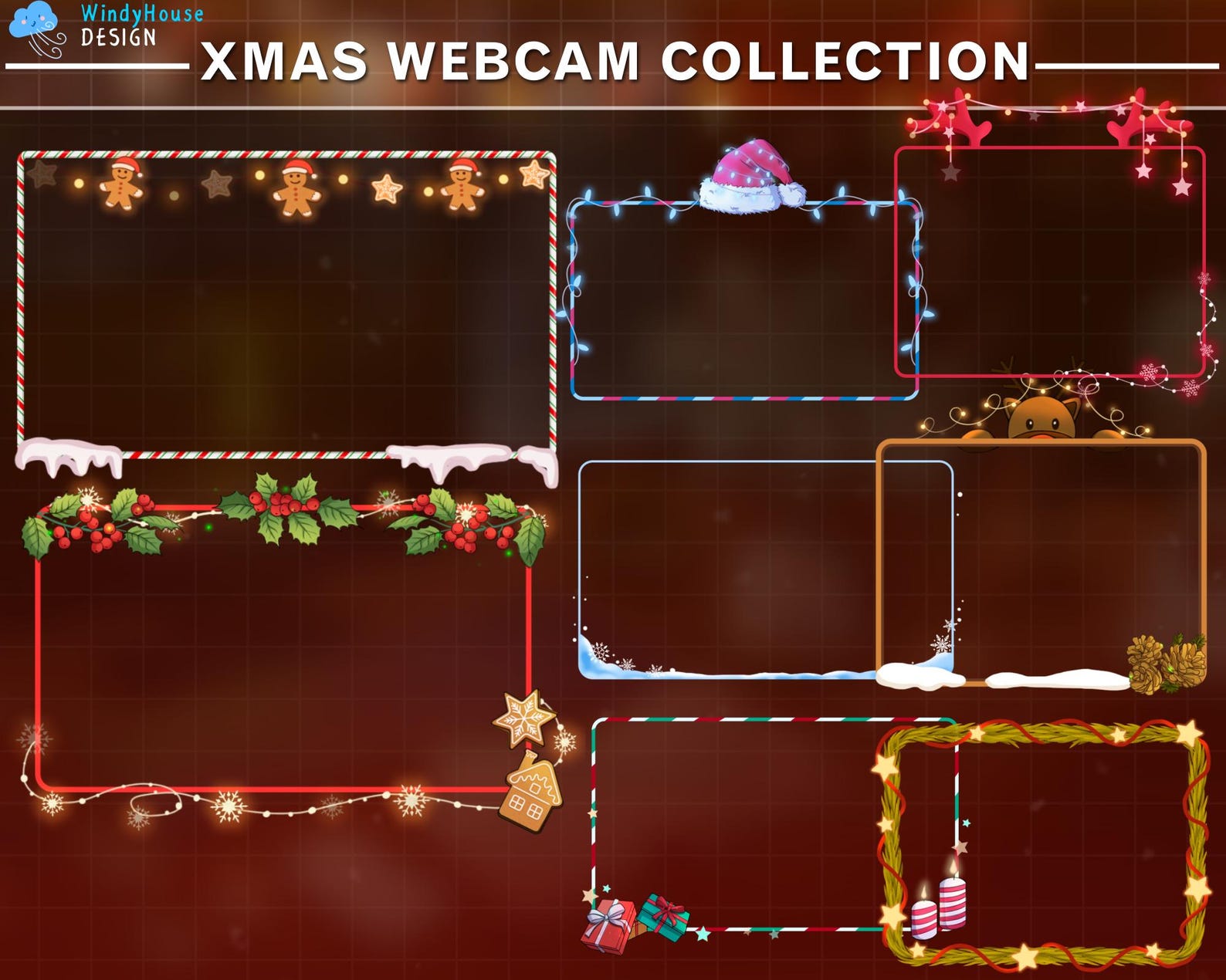 35+ Animated Christmas Webcam Frames Twitch Overlay Pack, Xmas Cute ...