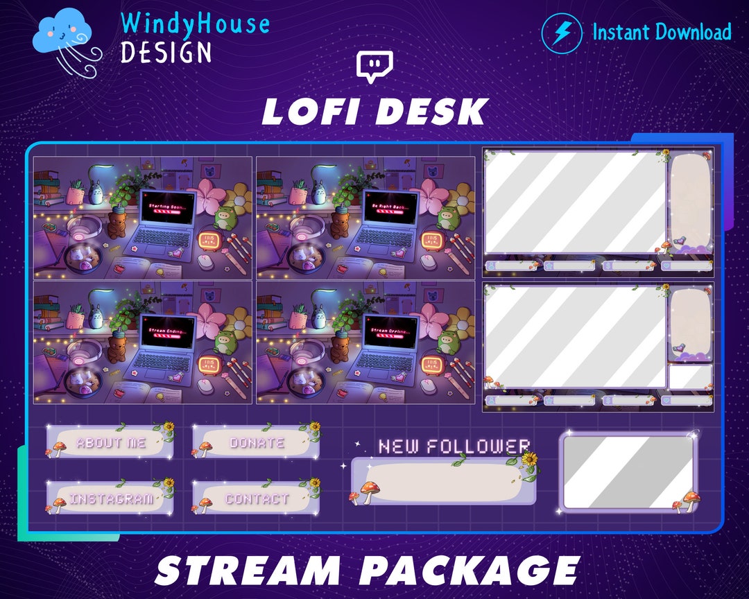 Animated Twitch Overlay Cozy Lofi Desk Stream Package, Lofi Desk Stream ...