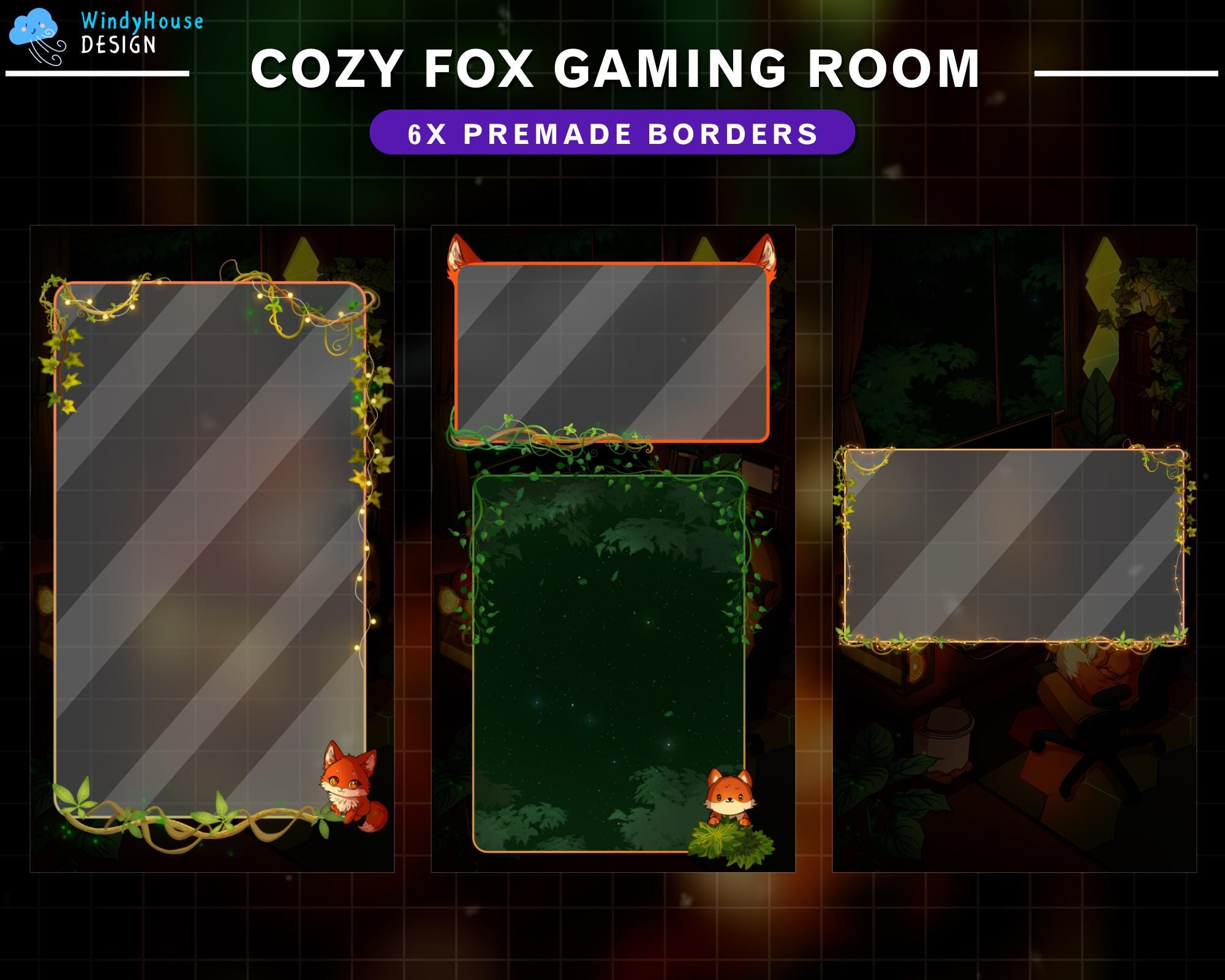 Cozy Fox Gaming Room Tiktok Stream Package, Animated Overlay Set With ...