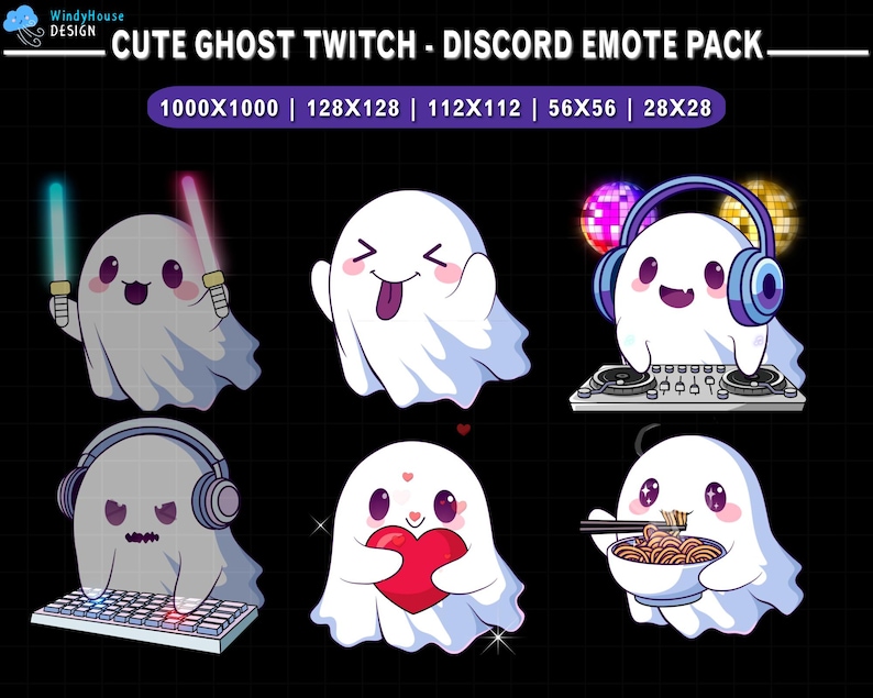 Animated Cute Ghost Twitch Emote Pack, Ghost Discord Emote for ...