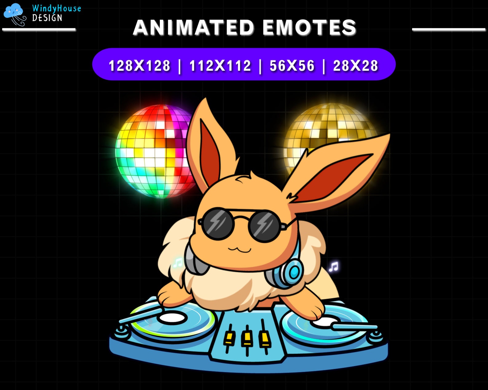 Animated DJ Eevee Twitch Emote, Cute Kawaii Pokemon Stream Decoration ...
