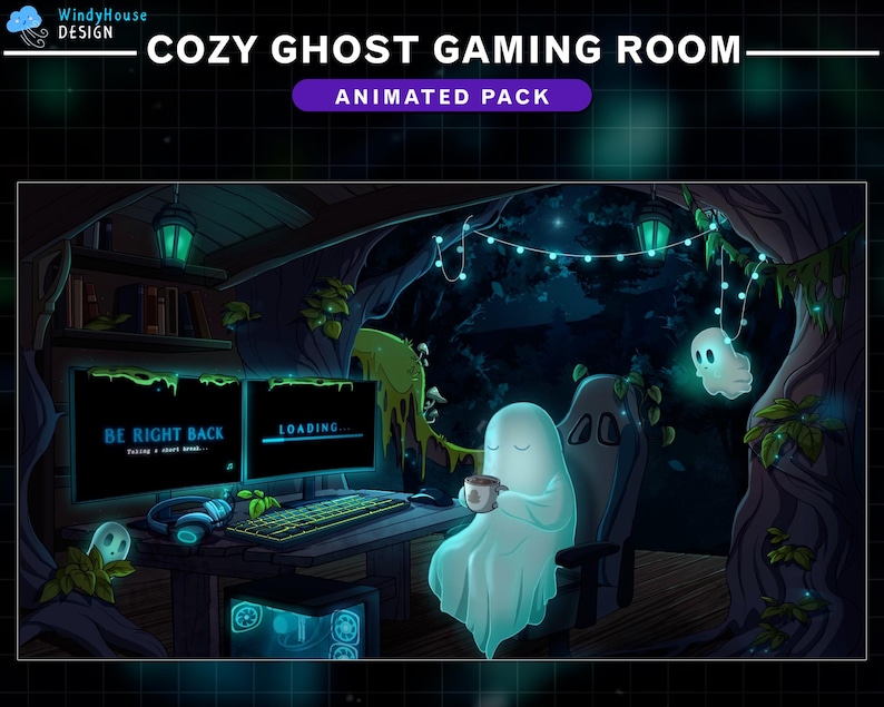 Animated Cozy Ghost Forest Gaming Room Twitch Stream Package, Halloween ...