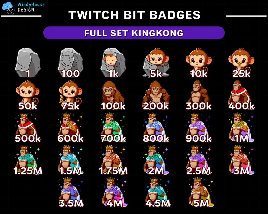Cute Monkey King Twitch Bit Badges/ Monkey Twitch Bit Badges Set ...
