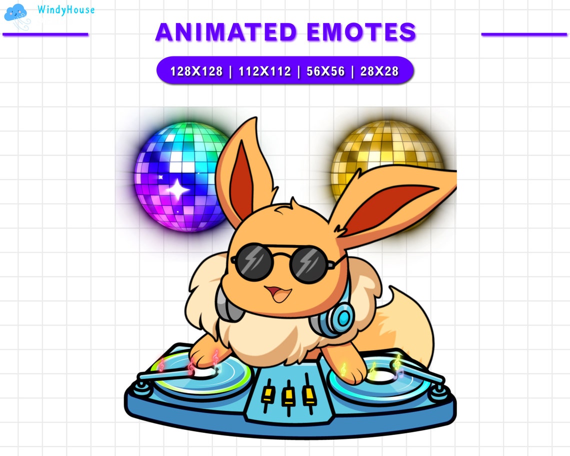 Animated DJ Eevee Twitch Emote, Cute Kawaii Pokemon Stream Decoration ...