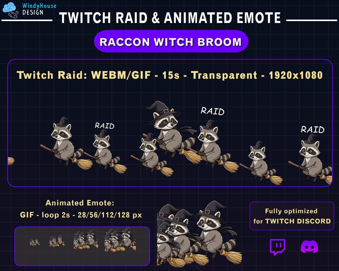 Animated Witch Raccoon Twitch Raid Alert, Raccoon New Raid Alert ...