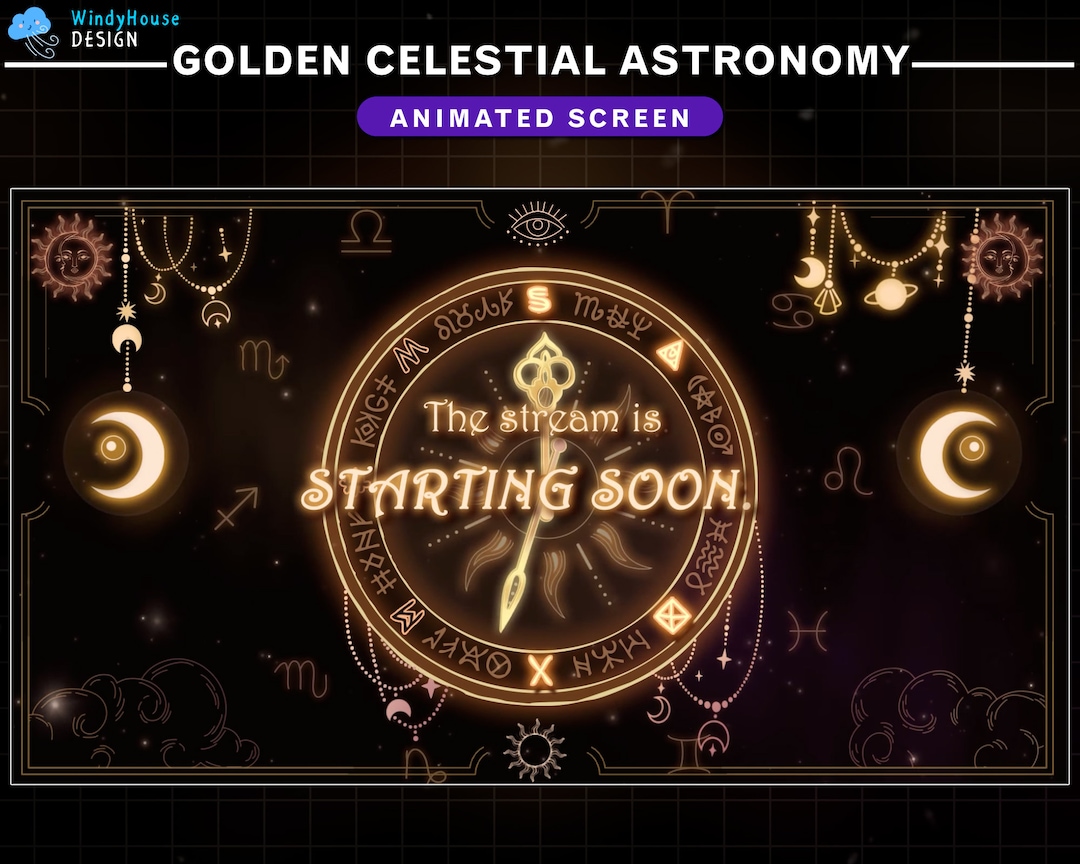 Animated Golden Celestial Astronomy Twitch Screens, Sun and Moon Tarot ...