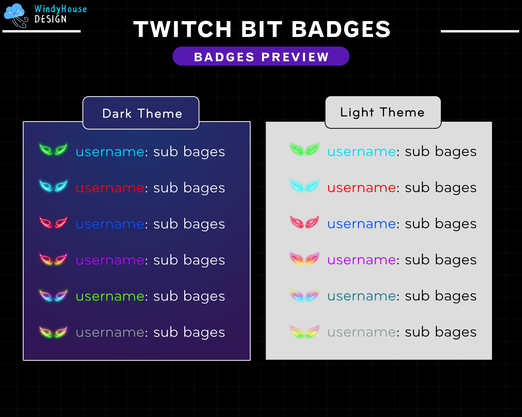 30x Neon Wings Angels Twitch Bit Badges, Colorful Wings Sub Badges for ...