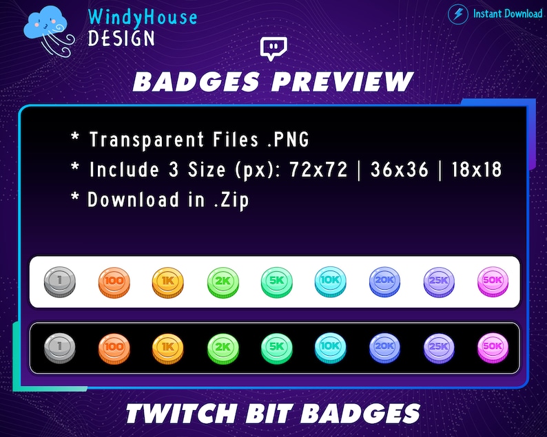 30x Colorful Coins Twitch Bit Badges, Money Bit Badges Set, Twitch Tier ...