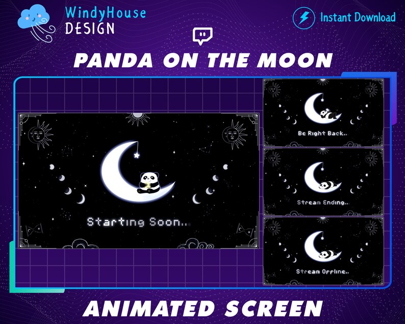 Animated Panda Twitch Stream Package / Celestial Night Overlays ...