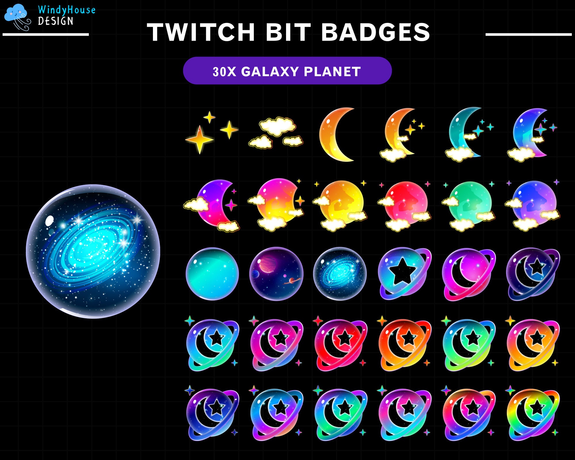 Galaxy Planets Twitch Bit Badges, Twitch Sub Badges for Streamers ...