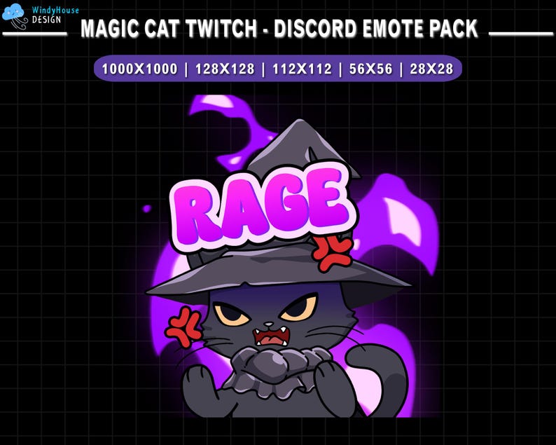 10x Animated Twitch Emotes Cute Black Cat, Witch Cat Emote Pack for ...
