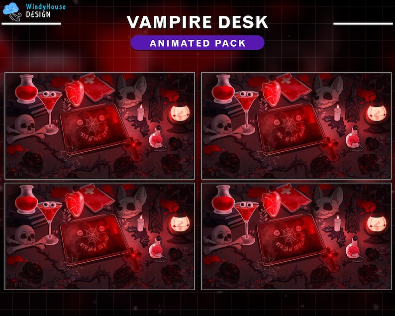 Animated Halloween Vampire Desk Stream Package, Gothic Twitch Overlay ...