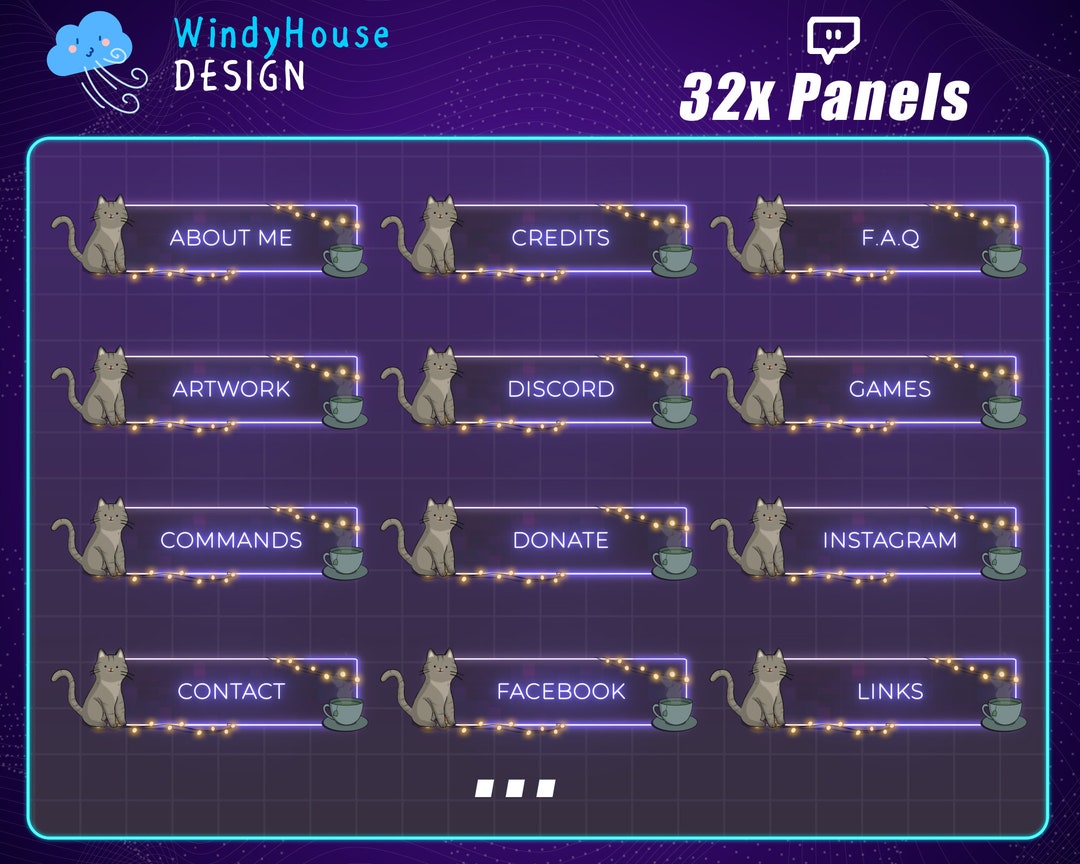 Cute Cat Twitch Panels, Neon Twitch Panels for Stream Overlay Pack - Etsy
