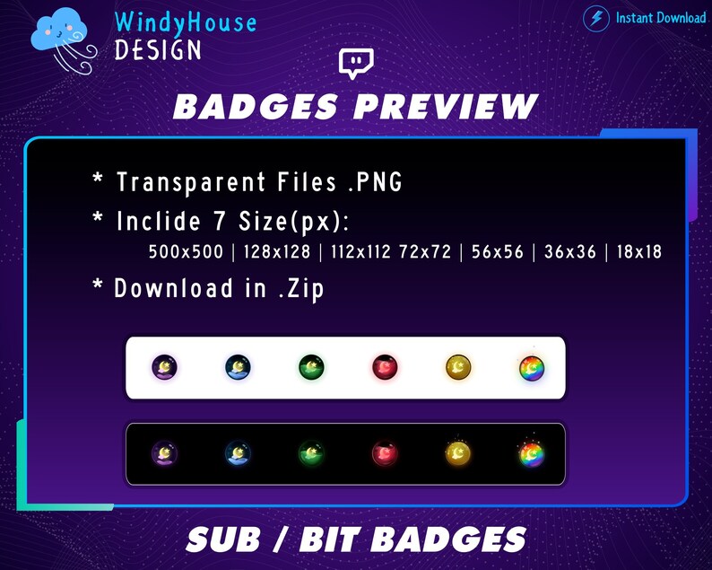 Liquid Crystal Ball Twitch Sub/bit Badges, Kawaii Sub Bit Badges for ...
