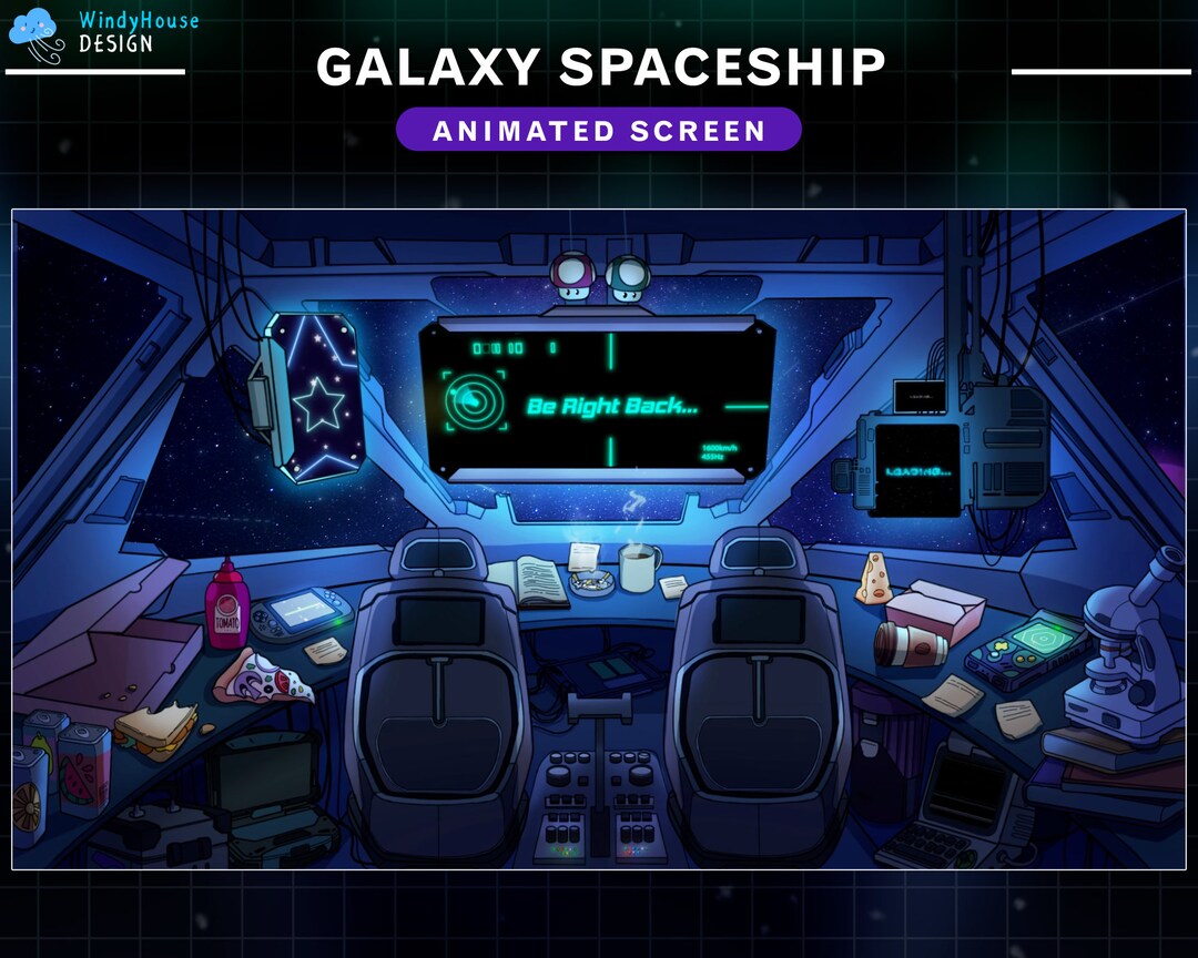 4x Animated Stream Screen for Twitch, Lo-fi Spaceship Room Twitch ...