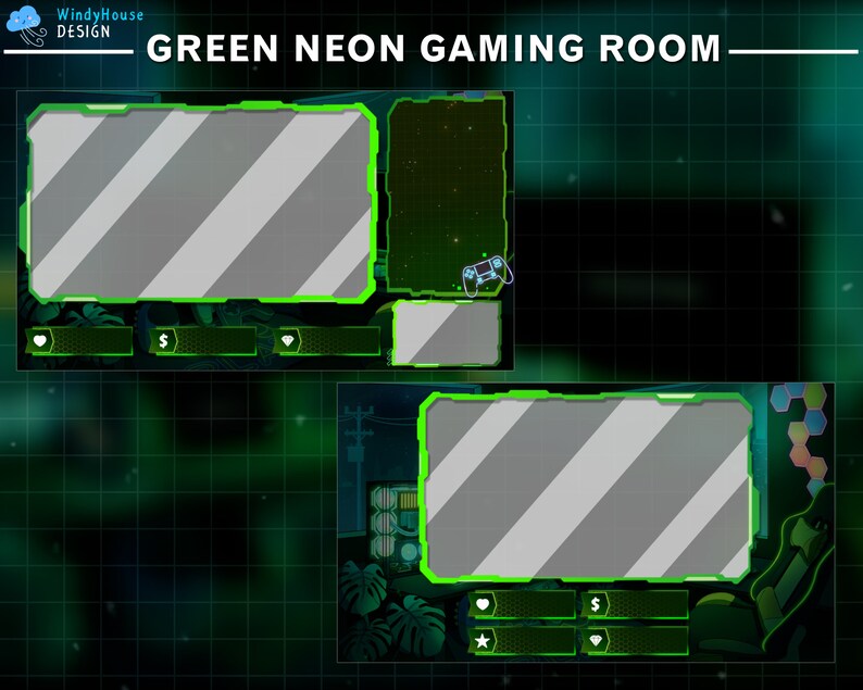 Animated Retro Neon Green Game Room Twitch Full Package, Cozy PC Room ...