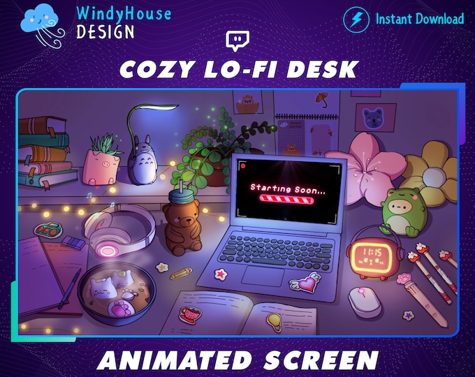 Animated Twitch Overlay Cozy Lofi Desk Stream Screen, Lofi Desk Stream ...